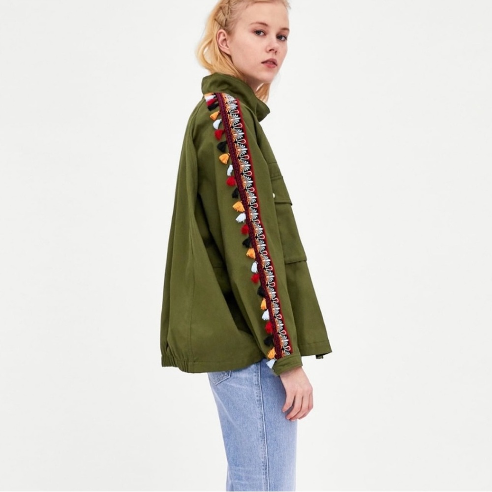 Rare Zara Trf Collection Green Parka With Colorful Ta… - Gem
